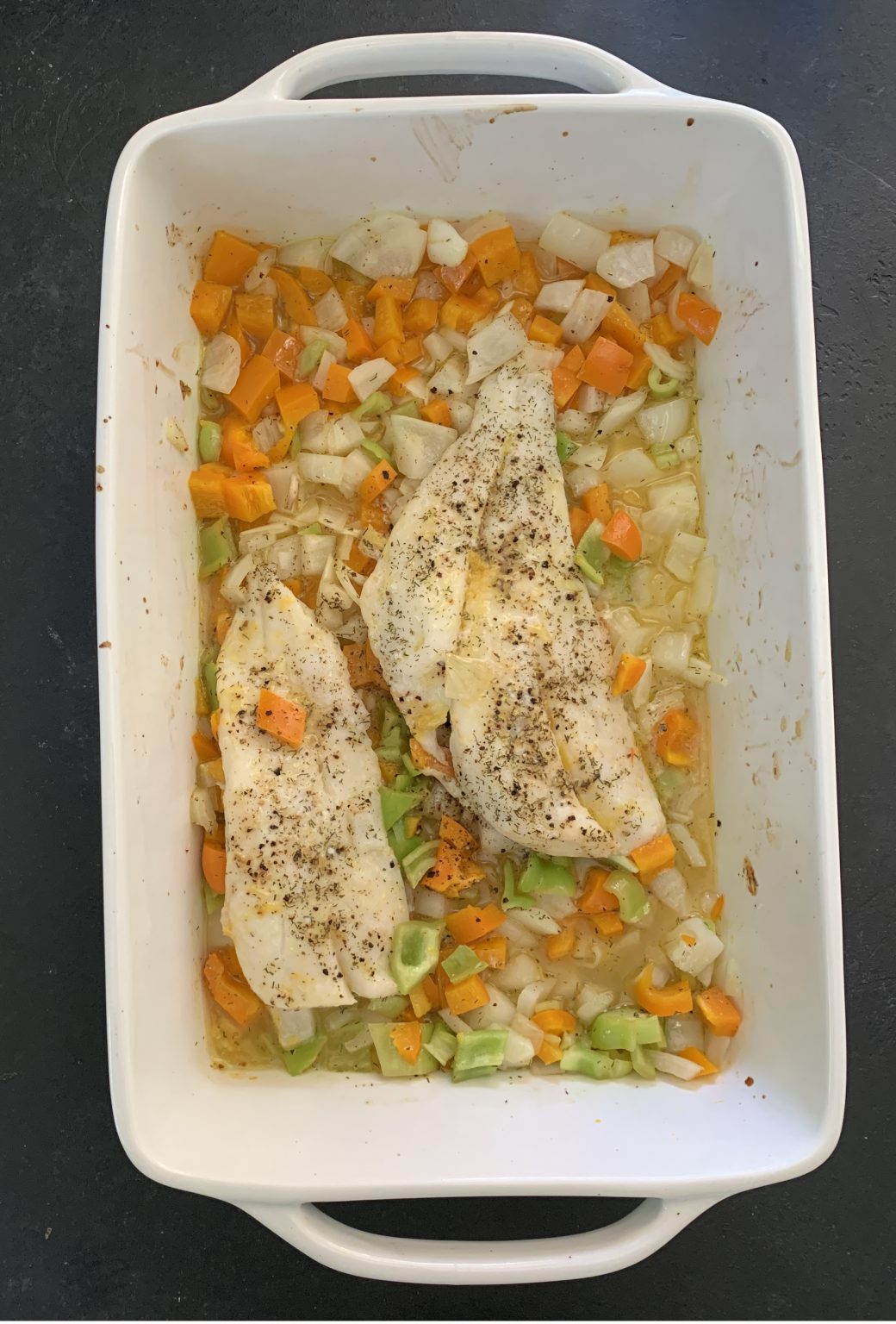 Easy Baked White Fish (Cod, Haddock, Orange Roughy) with Peppers, Olive ...